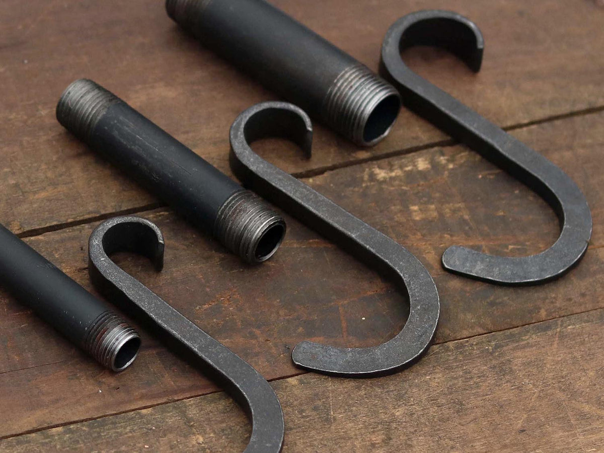 S Hooks, Hanging Pots Pans | Black Iron Pipe Pot Rack - Echo Hill Forge